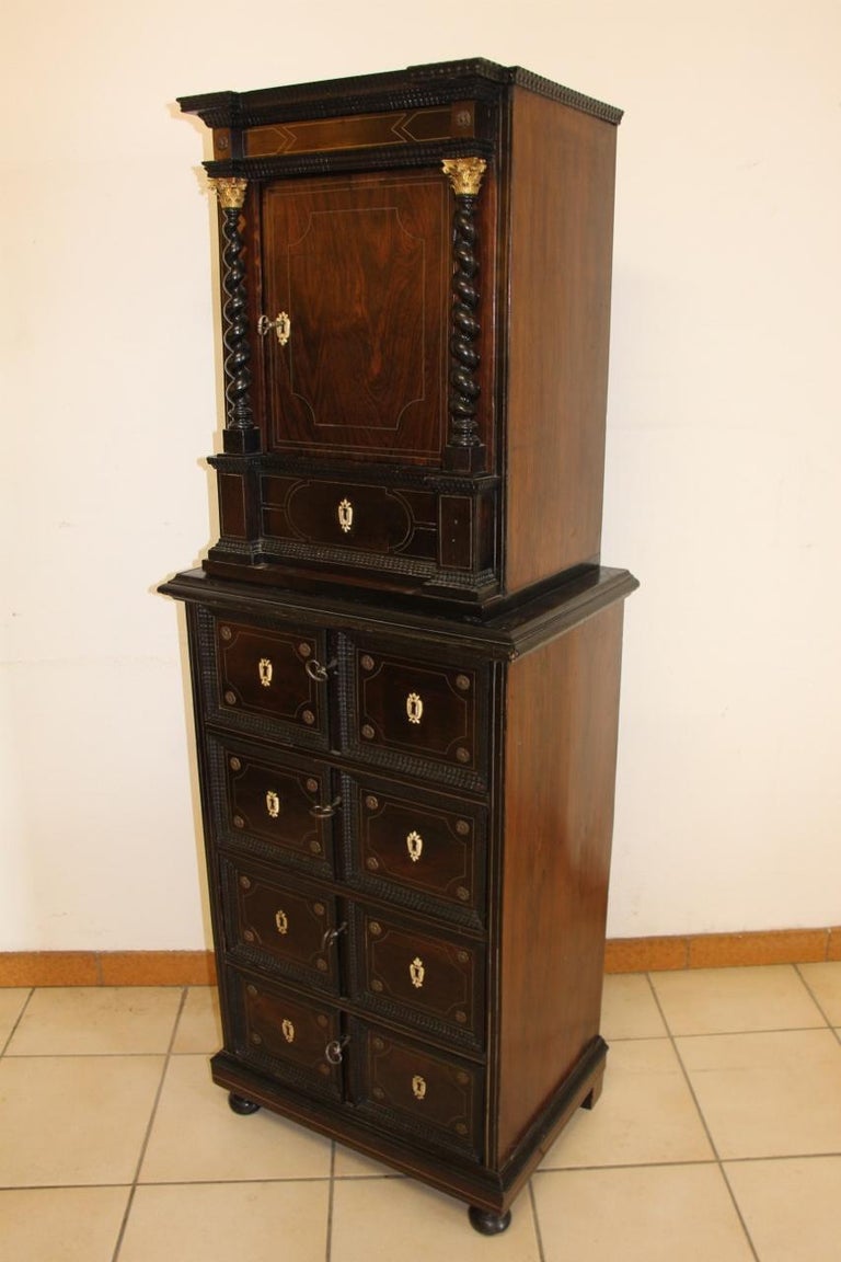 17th Century Cabinet in Rosewood and Tin Fillet For Sale at 1stDibs