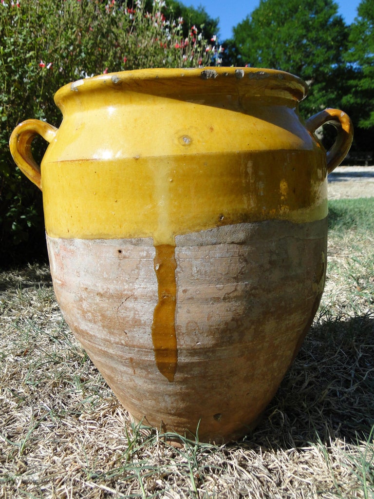 XXL French Antique Confit Redware Faience Yellowware Art Pottery Pot ...