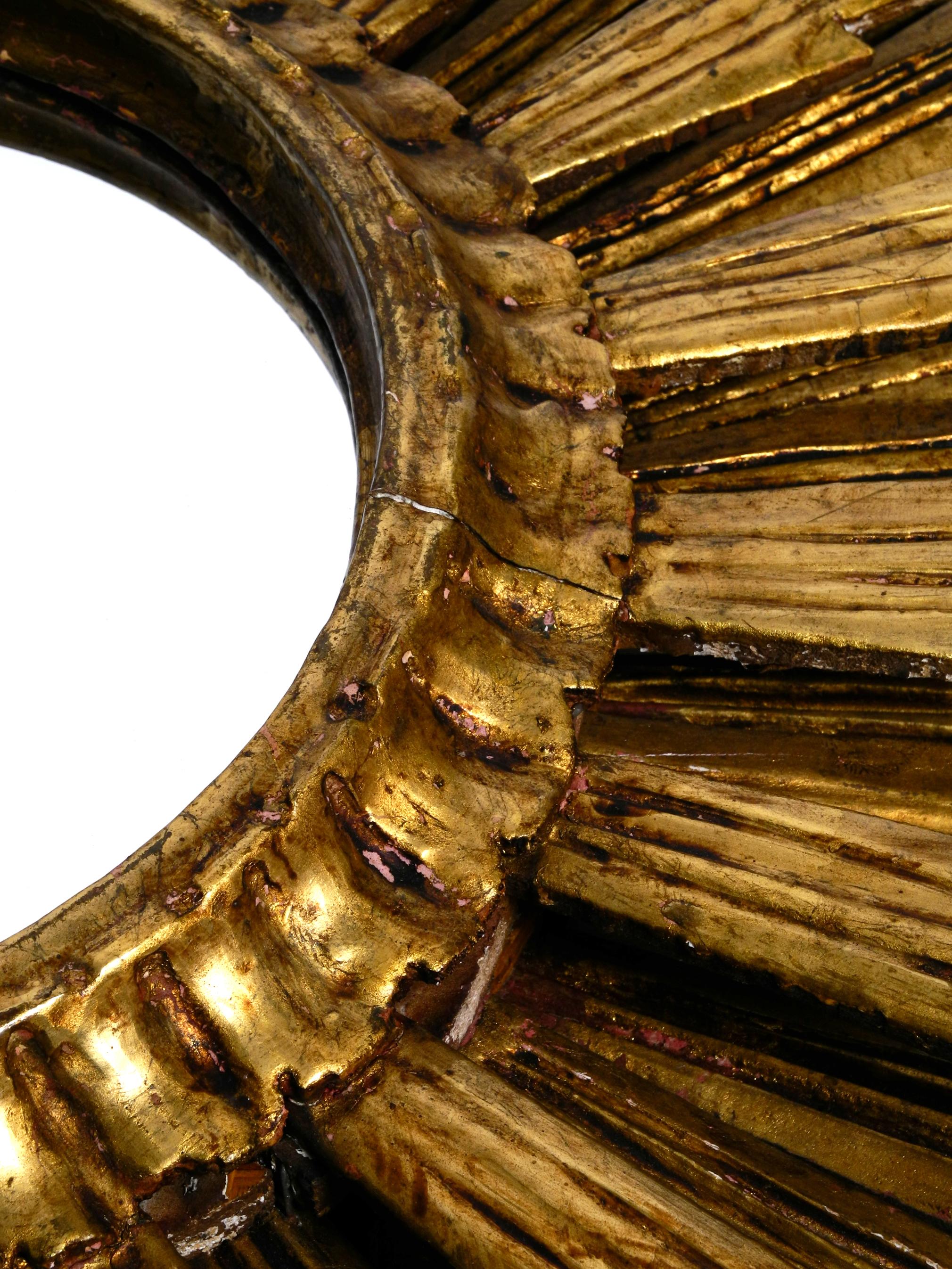 Extra Large Midcentury Sunburst Wall Mirror Made of Gold-Plated Wood at ...