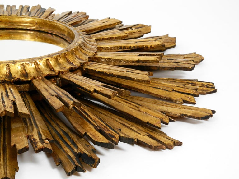 Extra Large Midcentury Sunburst Wall Mirror Made of Gold-Plated Wood at ...