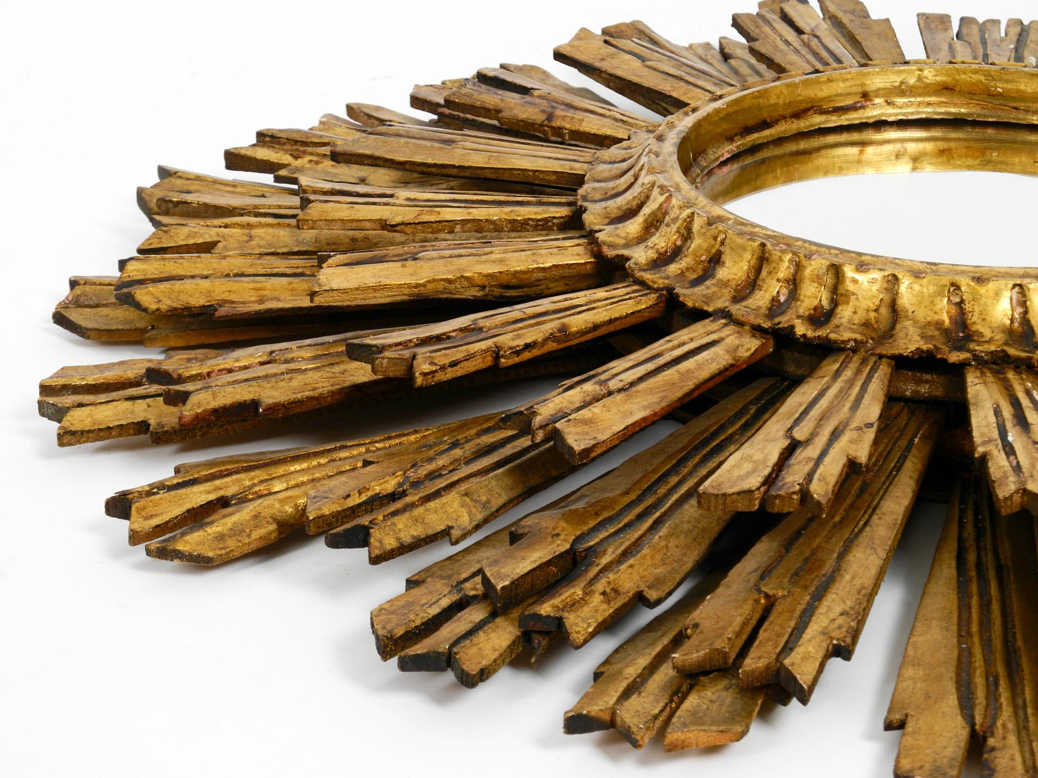Extra Large Midcentury Sunburst Wall Mirror Made of Gold-Plated Wood at ...