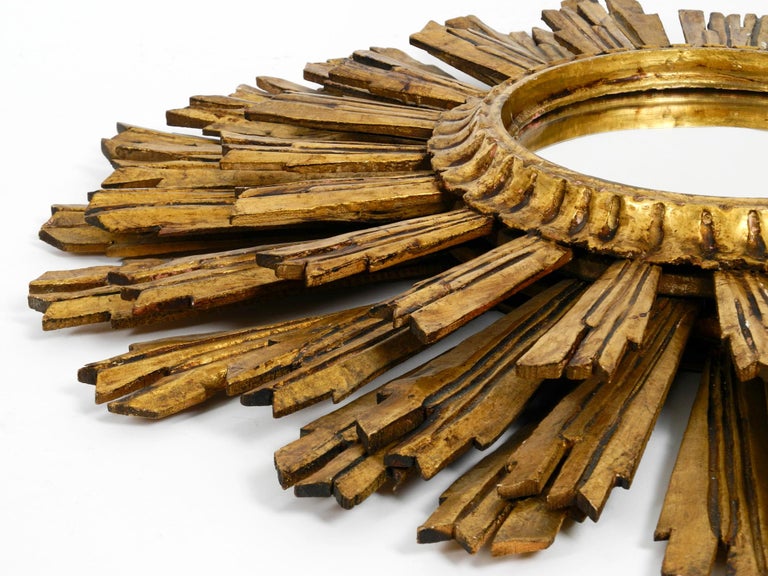 Extra Large Midcentury Sunburst Wall Mirror Made of Gold-Plated Wood at ...