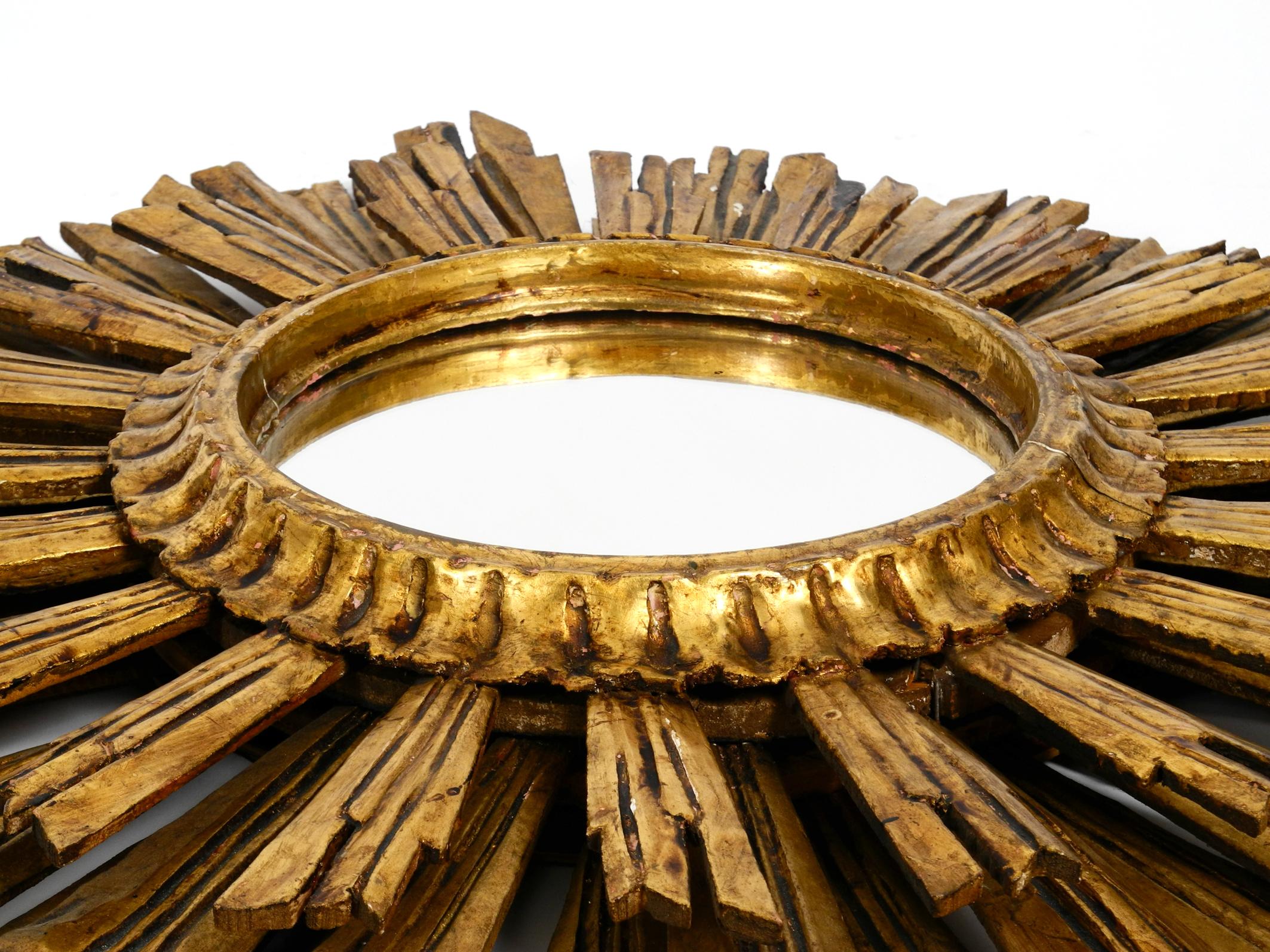 Extra Large Midcentury Sunburst Wall Mirror Made of Gold-Plated Wood at ...