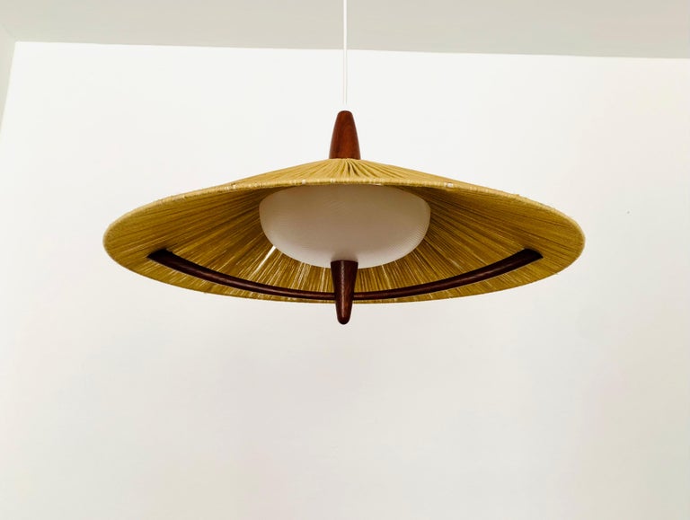 XXL Sisal and Teak Pendant Lamp by Temde For Sale at 1stDibs