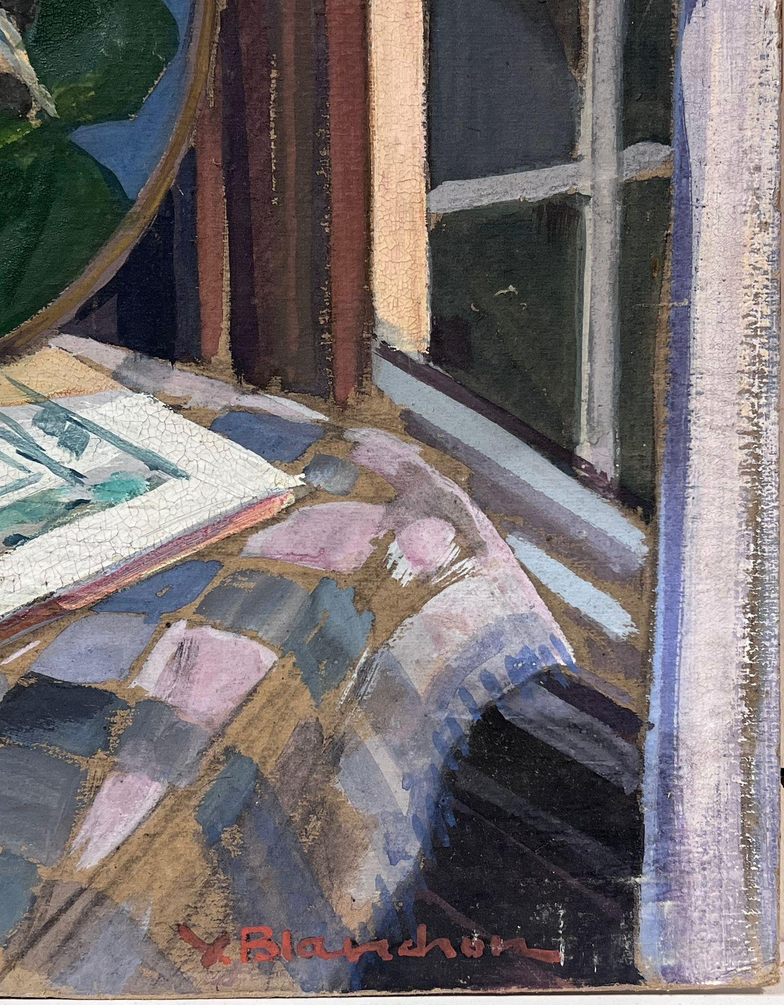 Y. Blanchon - 1930's French Impressionist Interior Table Scene Aloe ...