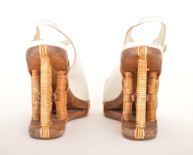 Y2K Prada Ss/2006 Bamboo Scaffolding White Leather Mary Jane High Heels ...