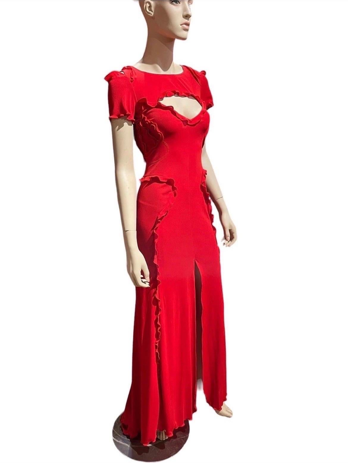 Y2k Stephen Burrows Fierce Red Maxi Jersey Dress with Lettuce Edge ...