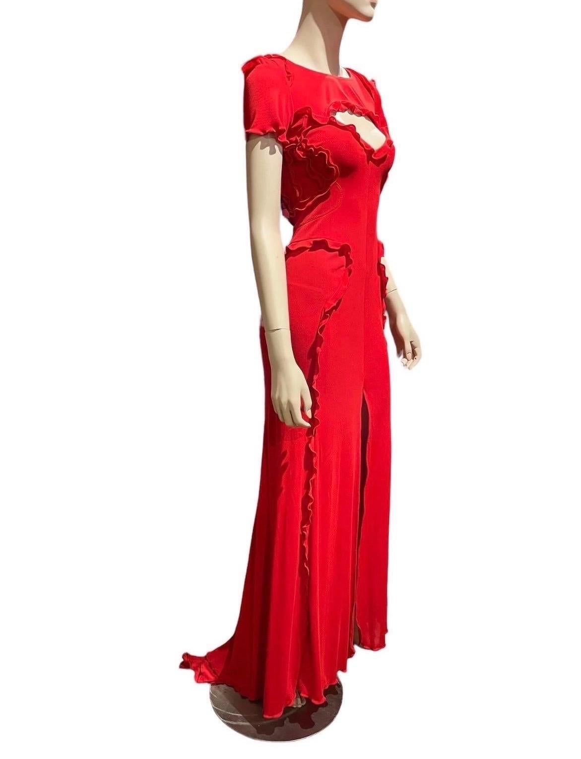 Y2k Stephen Burrows Fierce Red Maxi Jersey Dress with Lettuce Edge ...