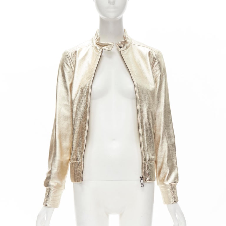 Y3 YOHJI YAMAMOTO ADIDAS metallic gold genuine leather zip bomber ...