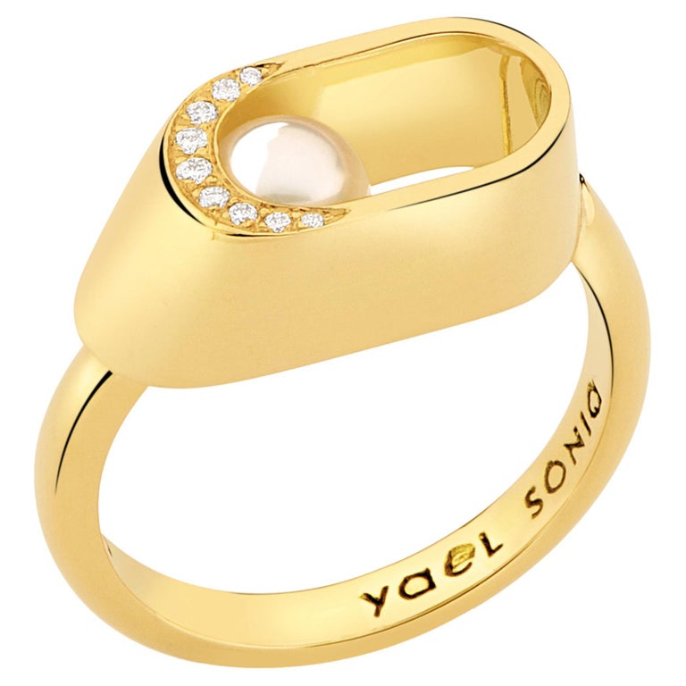 Yael Sonia's Unique 18k Yellow Gold, Akoya pearl Diamond Ellipse ...