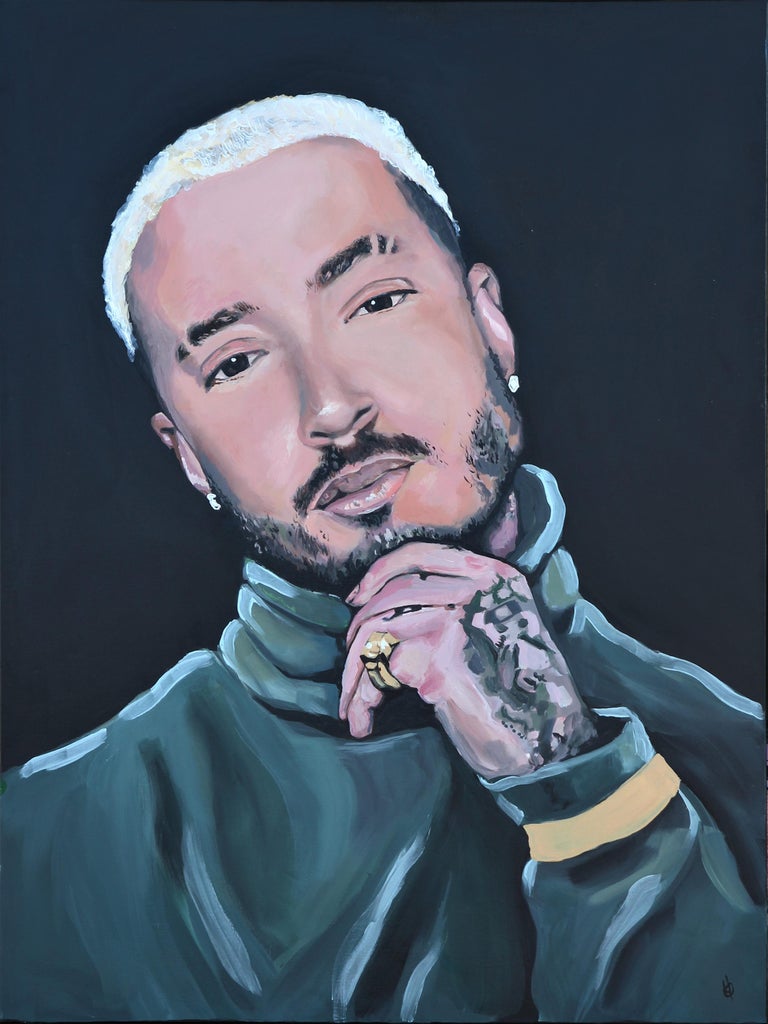 YAG - Blue, Teal, and Yellow J. Balvin Abstract Portrait Painting at ...