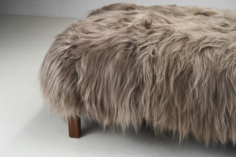 Yak Hide Daybed with Solid Wood Legs, Europe, ca 1950s at 1stDibs