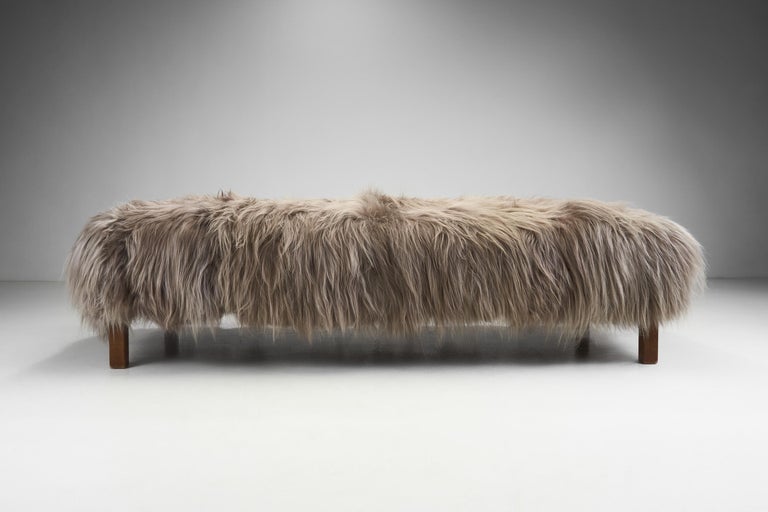 Yak Hide Daybed with Solid Wood Legs, Europe, ca 1950s at 1stDibs