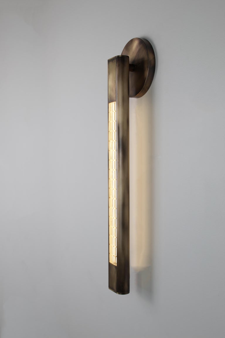 Yakata Linear Wall Sconce, Line Light in Aged Brass Finish at 1stDibs
