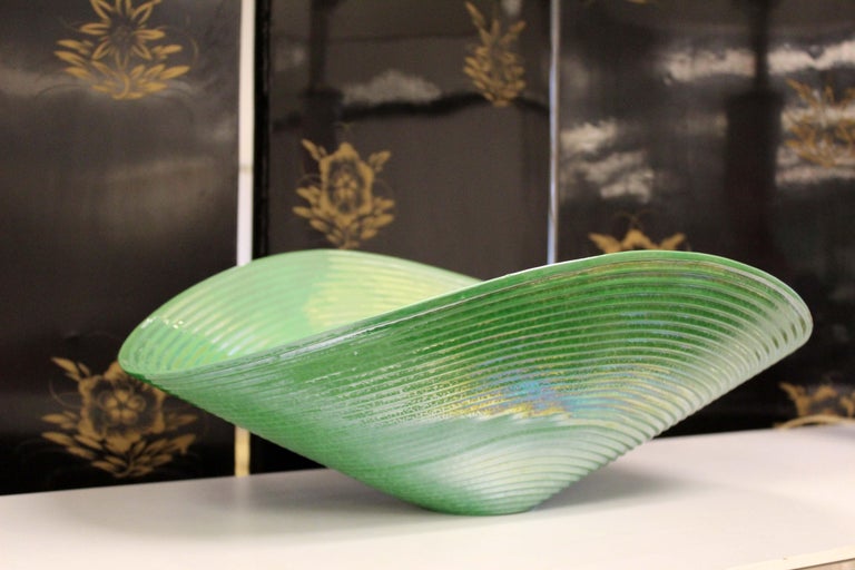 Yalos Casa Murano Glass Bowl Iridescent Green, Mid-Century Modern For ...