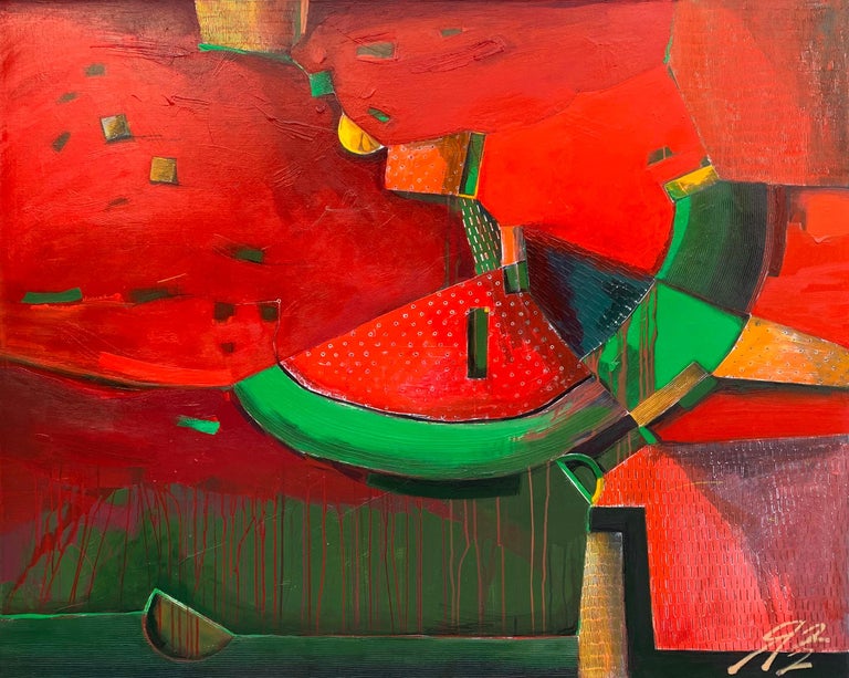 Yana Kostadinova – A Sip of Color I – Abstraktes Gemälde in Blau ...