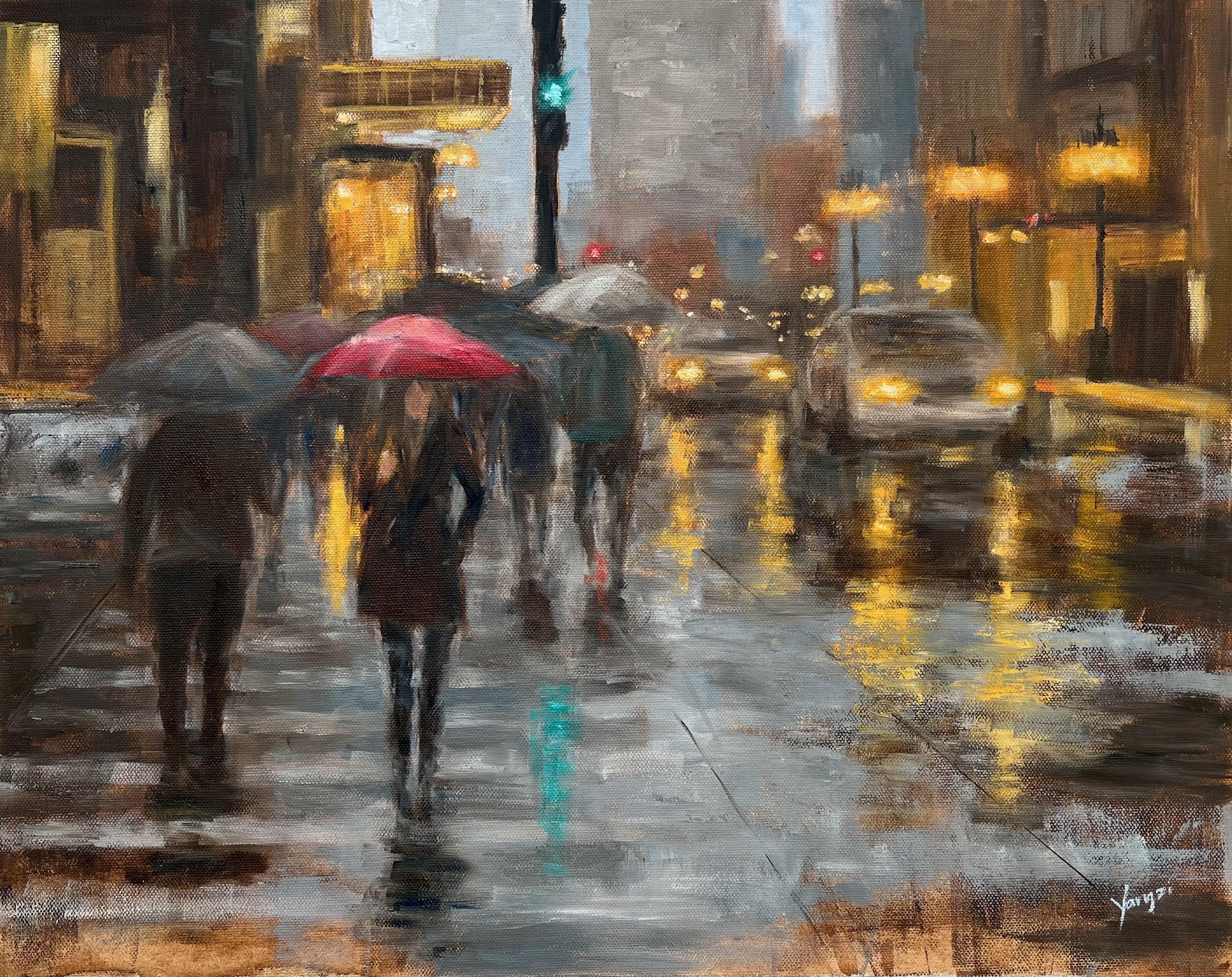 Yangzi Xu - Rainy Afternoon on Wacker Dr., Oil Painting For Sale at 1stDibs