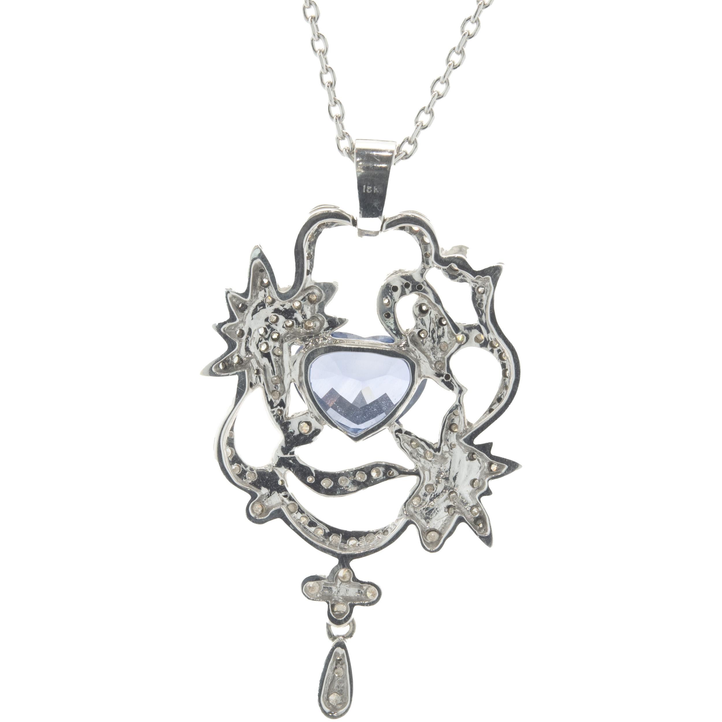 Yanni B 18 Karat White Gold Heart Shape Ceylon Sapphire and Diamond ...