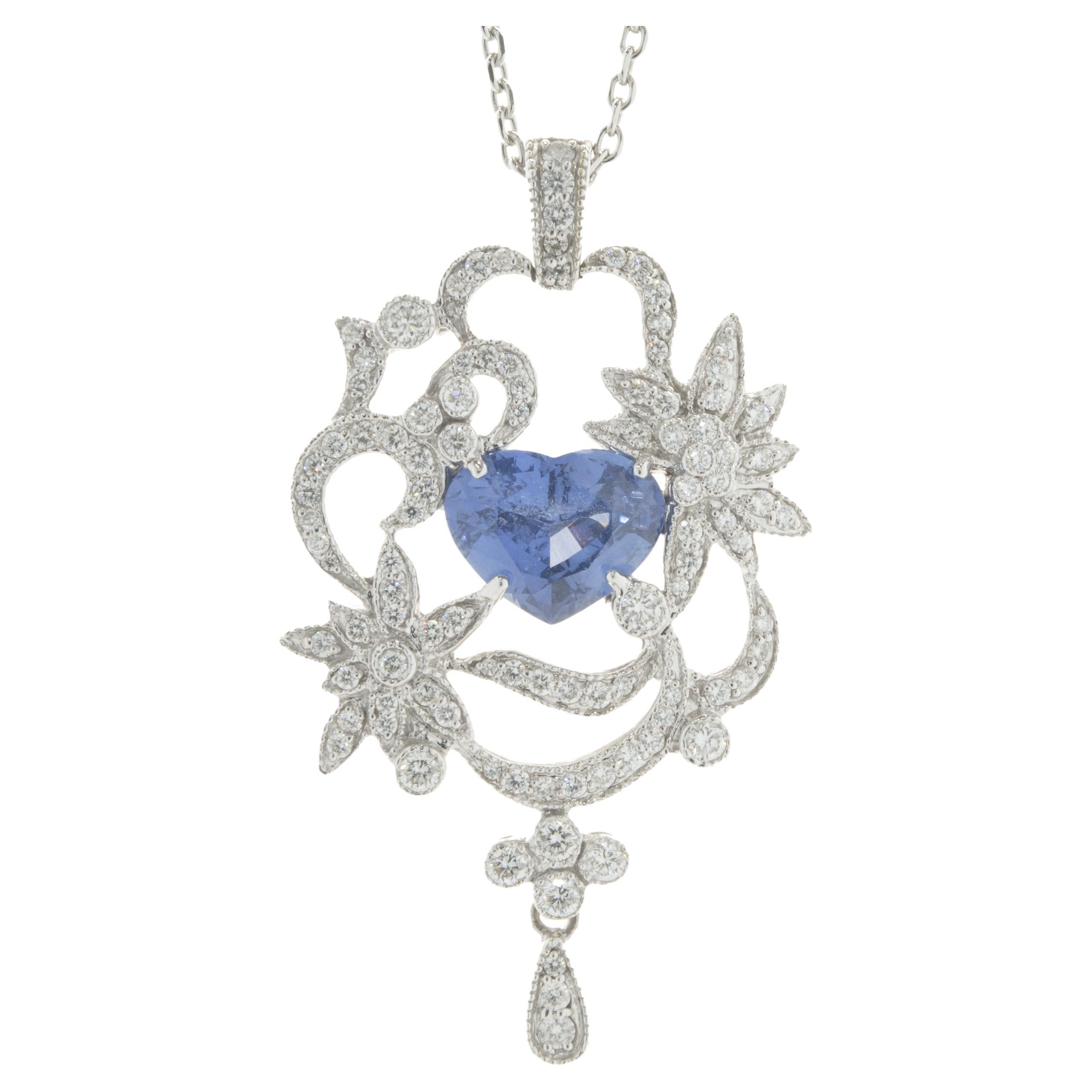 Yanni B 18 Karat White Gold Heart Shape Ceylon Sapphire and Diamond ...