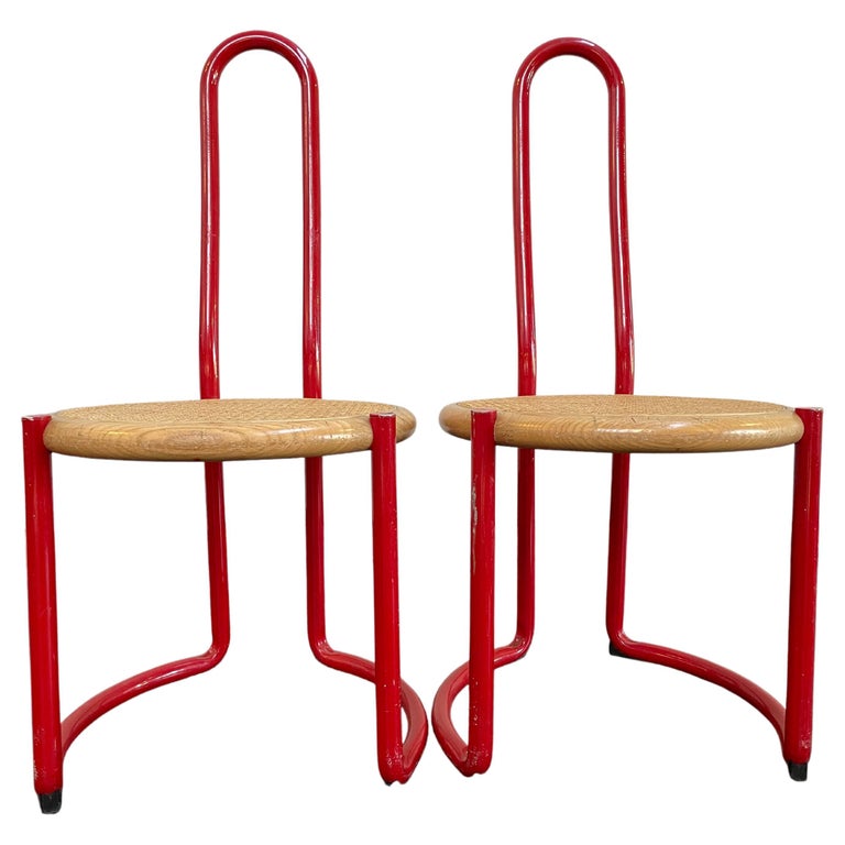 Ycami Red Italian Metal and Cain Dining Chairs 'Set of 4' at 1stDibs