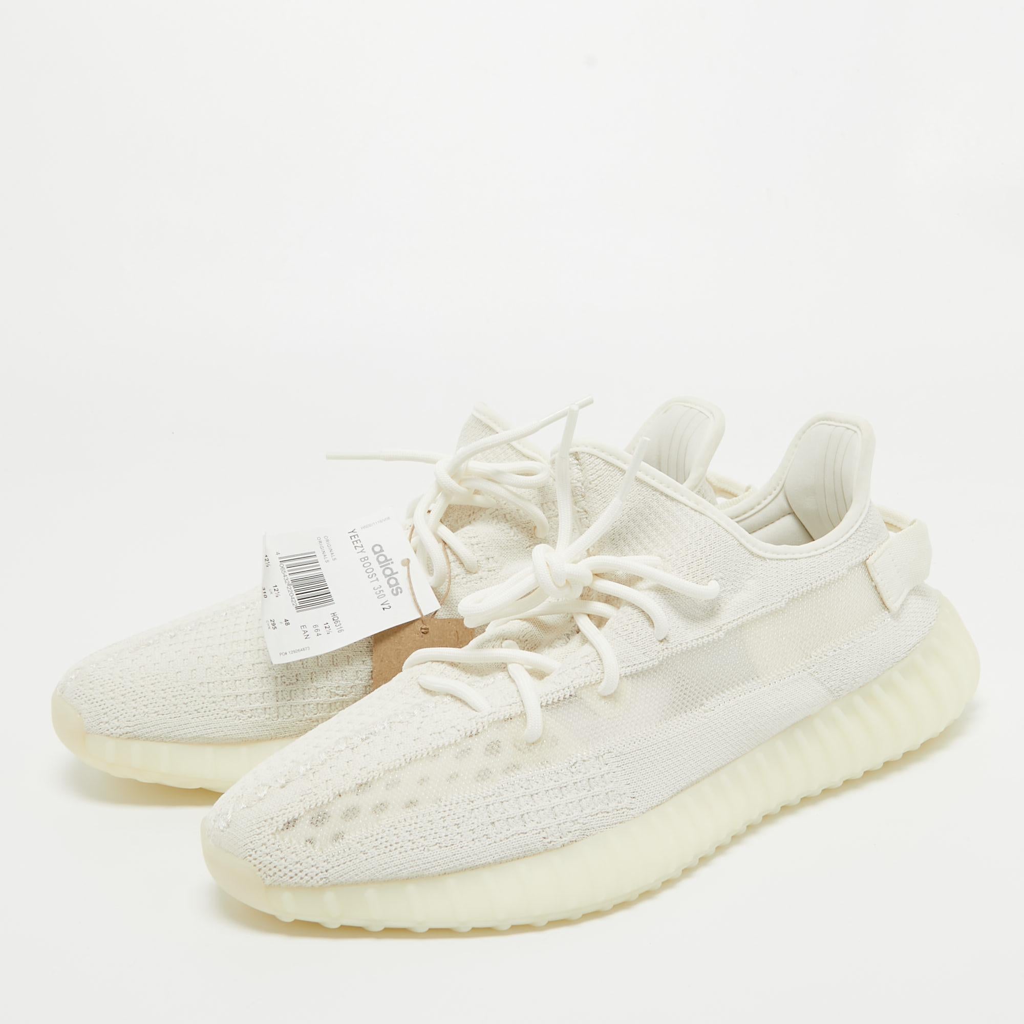 Yeezy x Adidas White Knit Fabric Boost 350 V2 Bone Sneakers Size 48 For ...