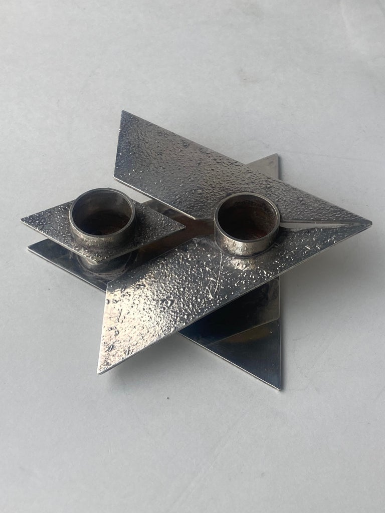 Yehia Yemini Silver Plate Candleholder, Bezalel School, Jerusalem ...