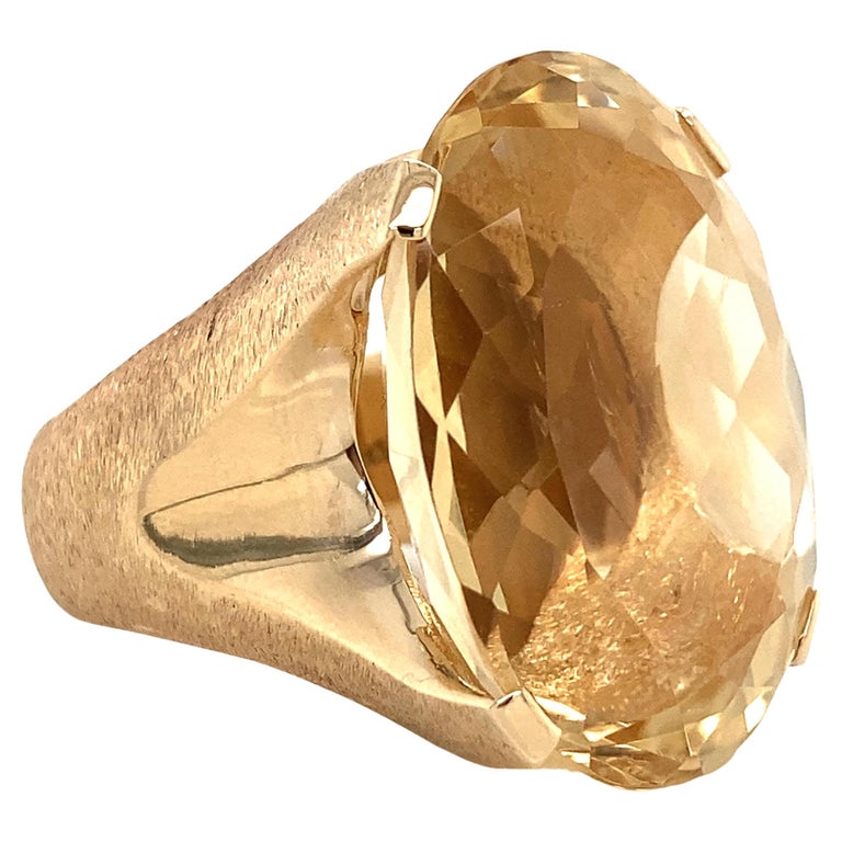 Yellow 14 Karat Ring with One 30.00ct Oval Citrine For Sale at 1stDibs