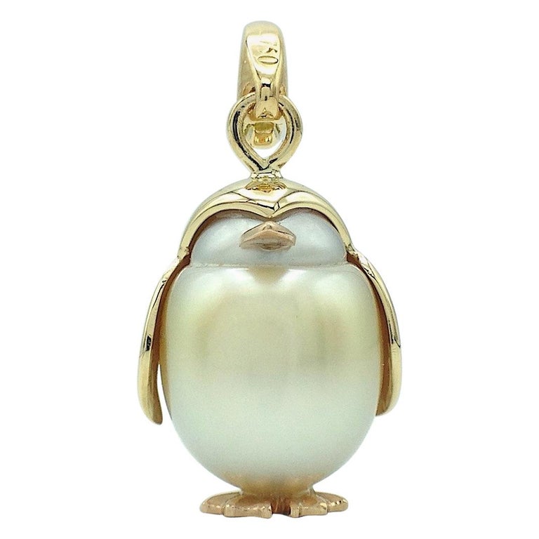 Yellow 18 Karat Gold Australian Pearl Penguin Pendant/Necklace or Charm ...