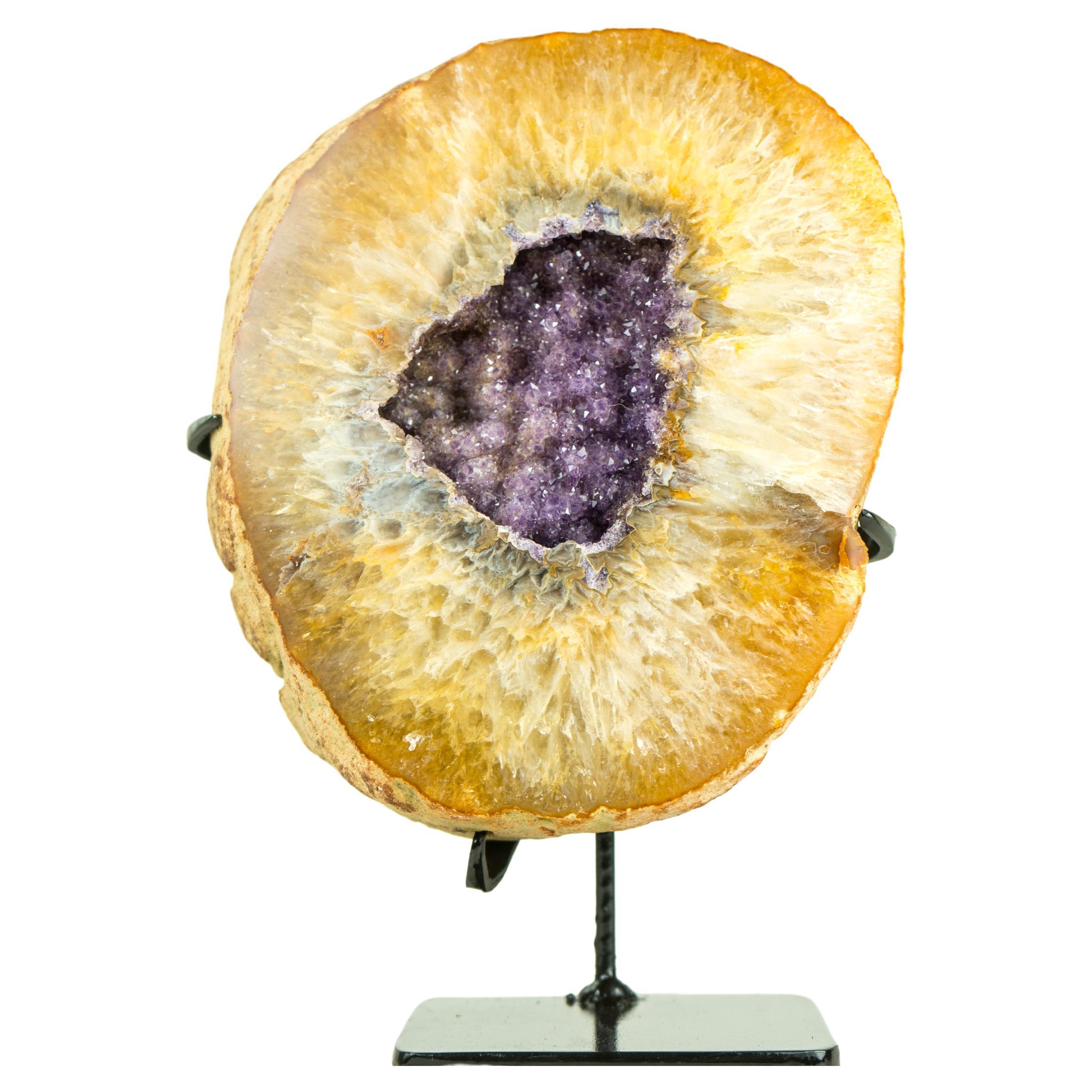 Yellow Agate Geode with Galaxy Purple Amethyst - All Natural, Collector Grade For Sale at 1stDibs