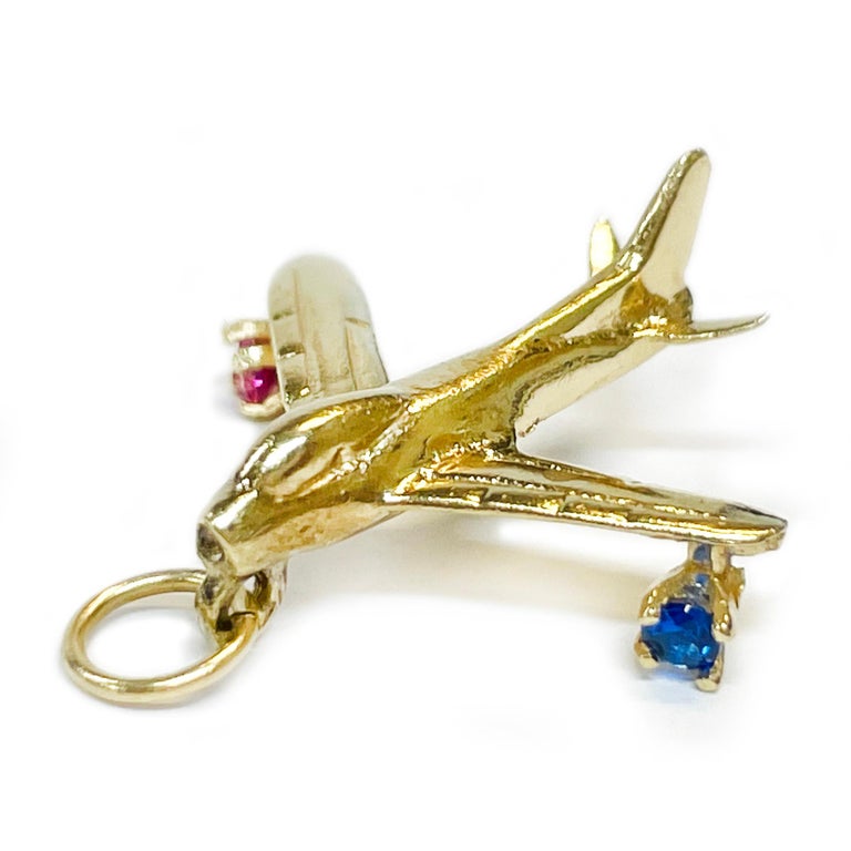 Yellow Airplane Ruby Blue Iolite Charm Pendant For Sale at 1stDibs