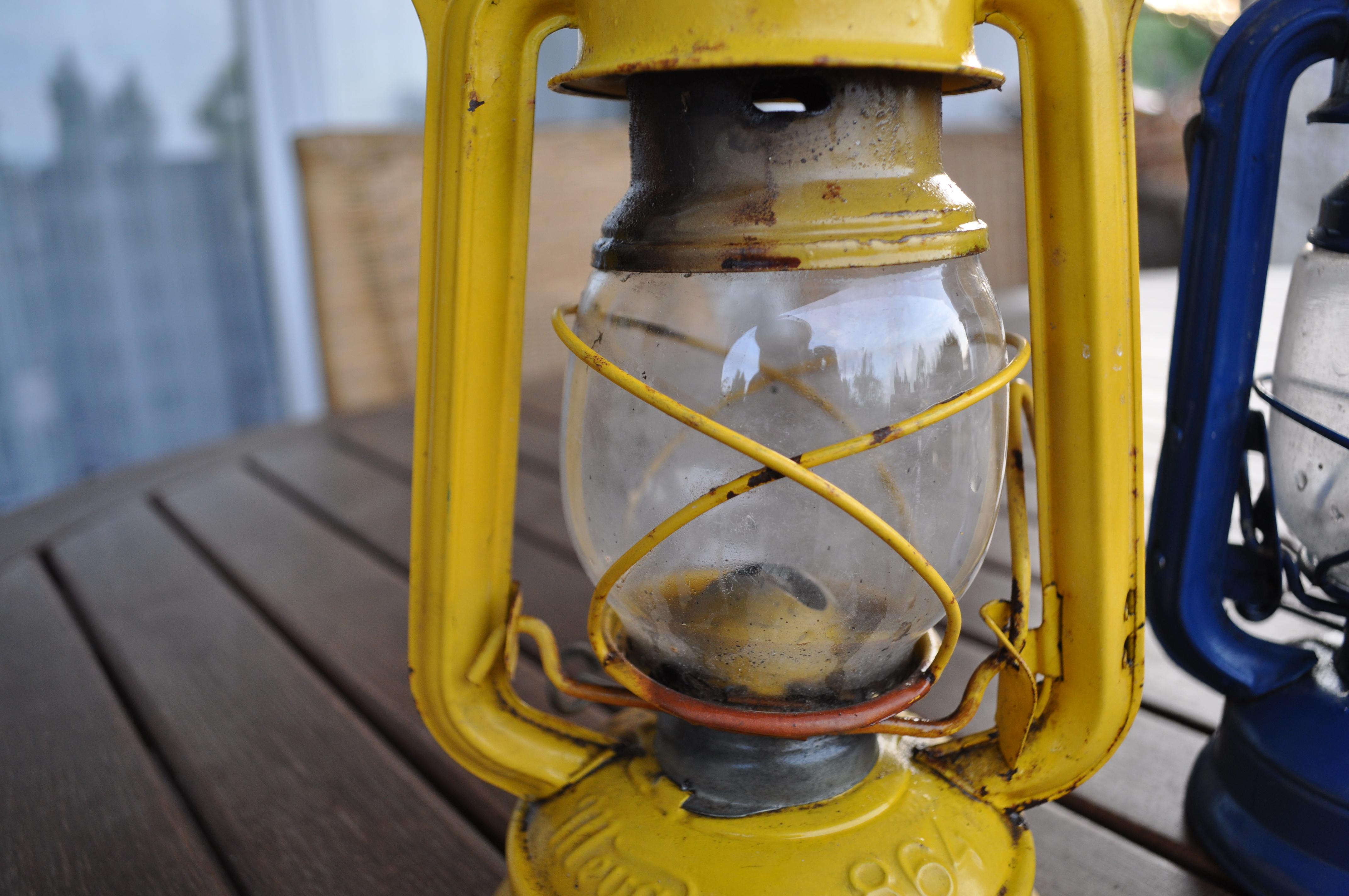 Yellow and Blue Oil Lamp , Vintage Kerosene Lantern For Sale at 1stDibs