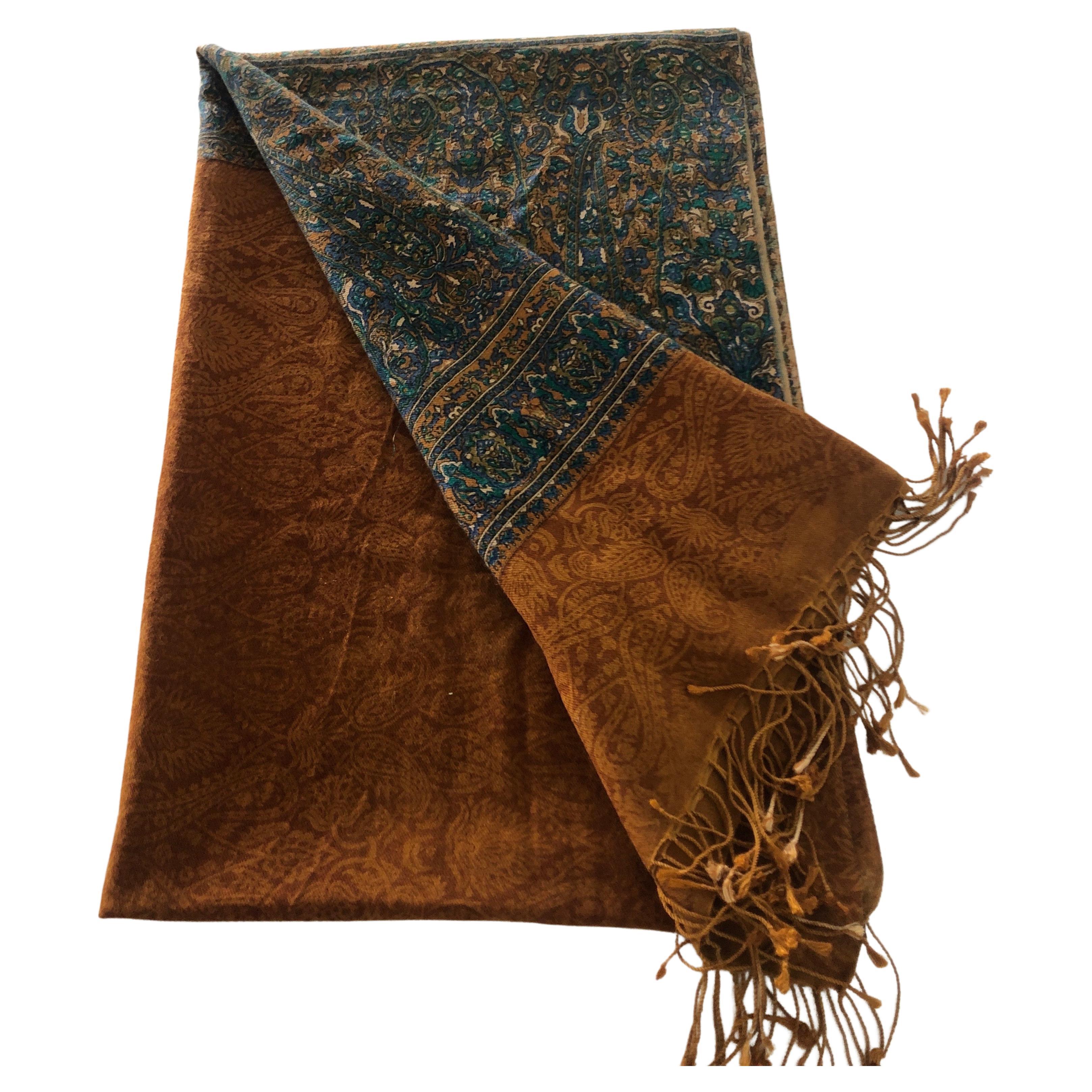 Vintage Emerald Green and Gold Indian Woven Paisley Shawl at 1stDibs