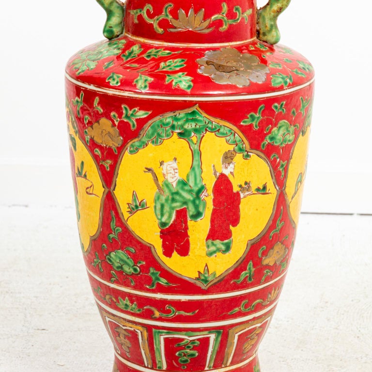 Yellow and Red Asian Vase at 1stDibs