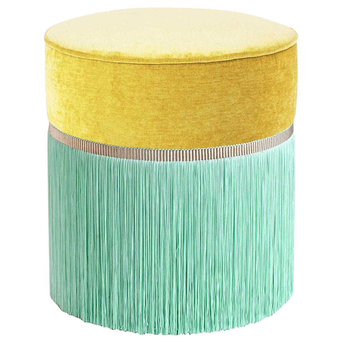 Yellow and Pink Couture Geometric Bicolor Pouf For Sale at 1stDibs