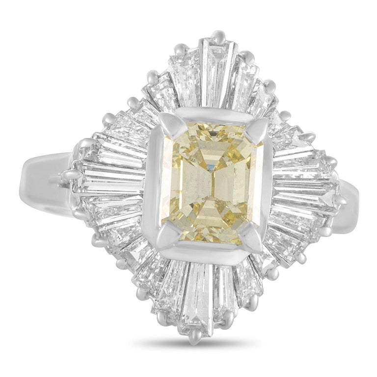 Yellow and White Diamond Star Platinum Ring at 1stDibs