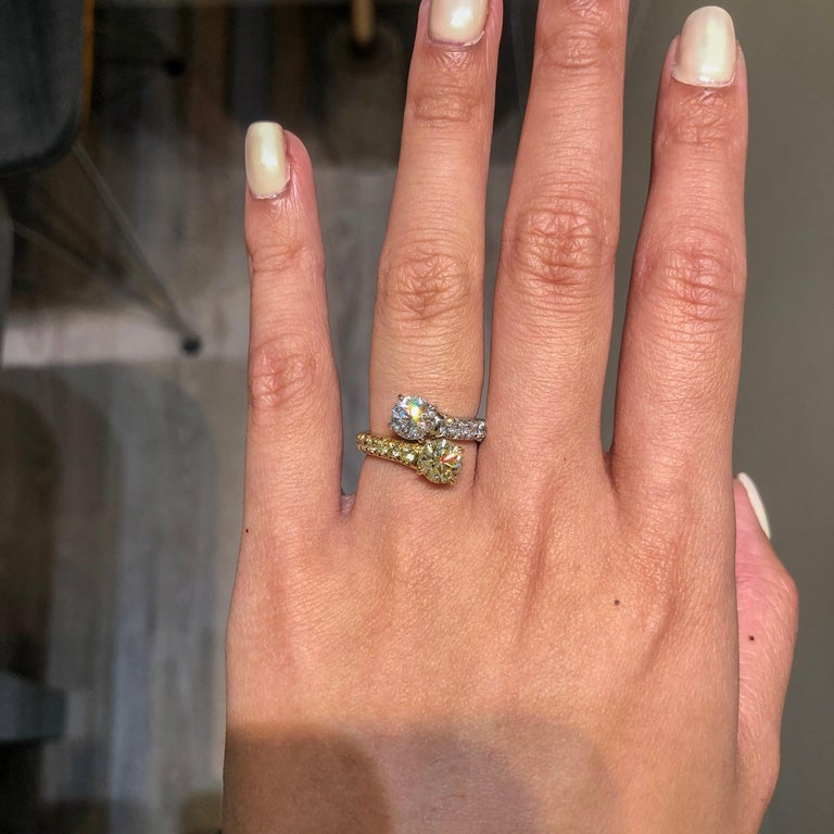 Yellow and White Diamond Two-Stone Engagement Ring For Sale at 1stDibs ...
