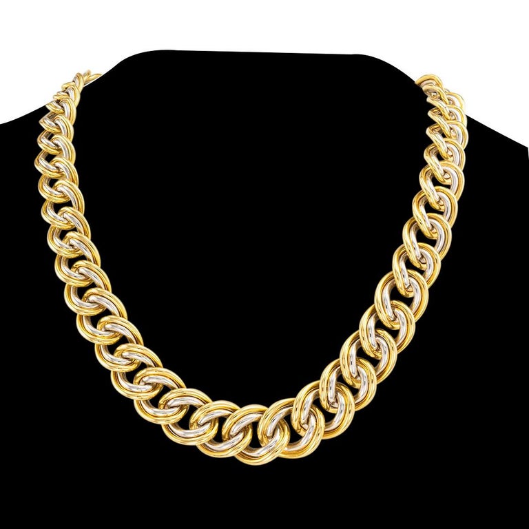 Yellow and White Gold Graduated Link Necklace at 1stDibs