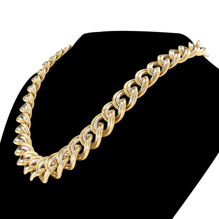 Yellow and White Gold Graduated Link Necklace at 1stDibs