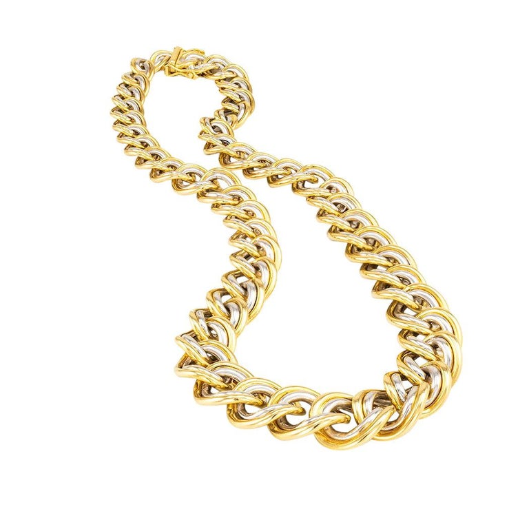 Yellow and White Gold Graduated Link Necklace at 1stDibs