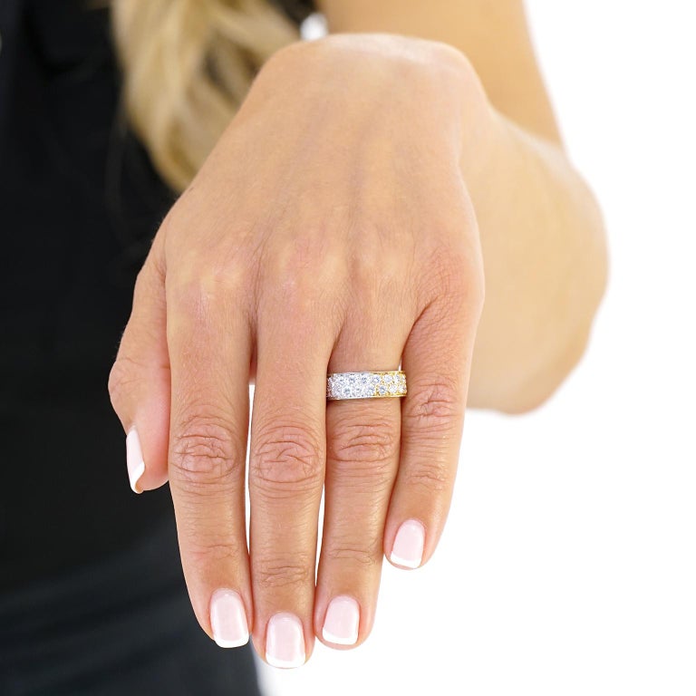 Yellow and White Gold Swiss Modern Diamond Ring For Sale at 1stDibs