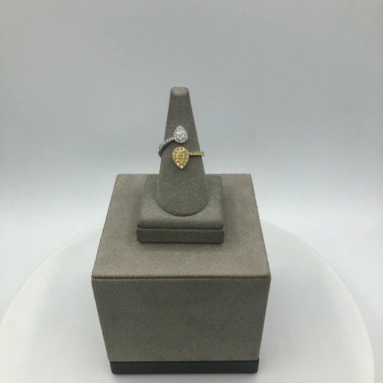 Yellow and White Pear Shape Diamond Halo Bypass Ring at 1stDibs