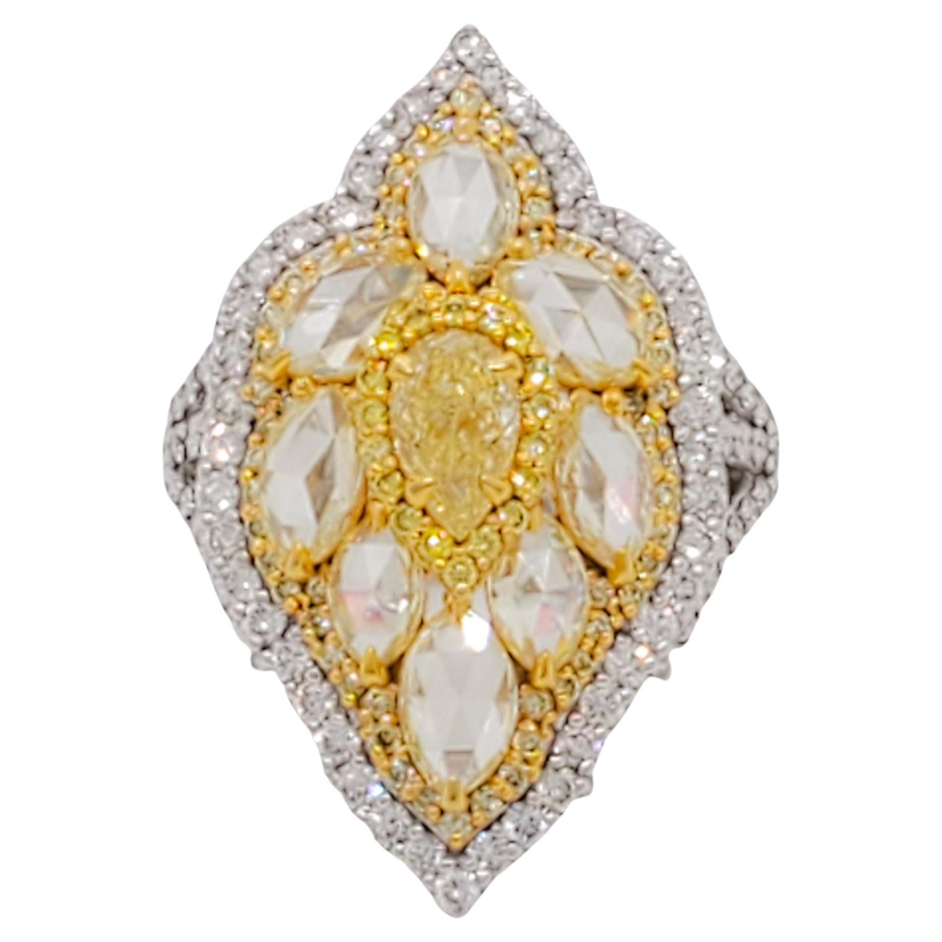 Two-Tone Yellow White Gold and Diamond Flower Ring at 1stDibs