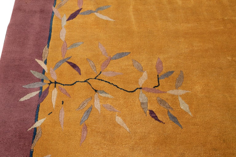 Yellow Antique Art Deco Chinese Handmade Wool Rug For Sale at 1stDibs