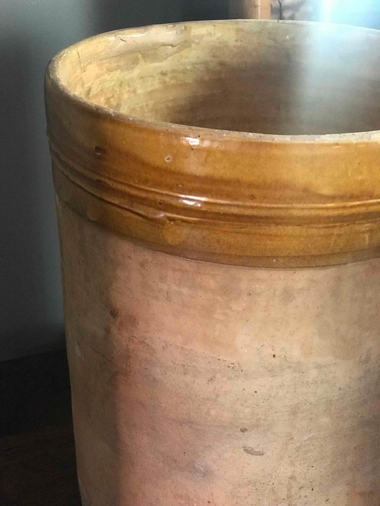 Early 20th Century Yellow Banded Clay Pot For Sale at 1stDibs