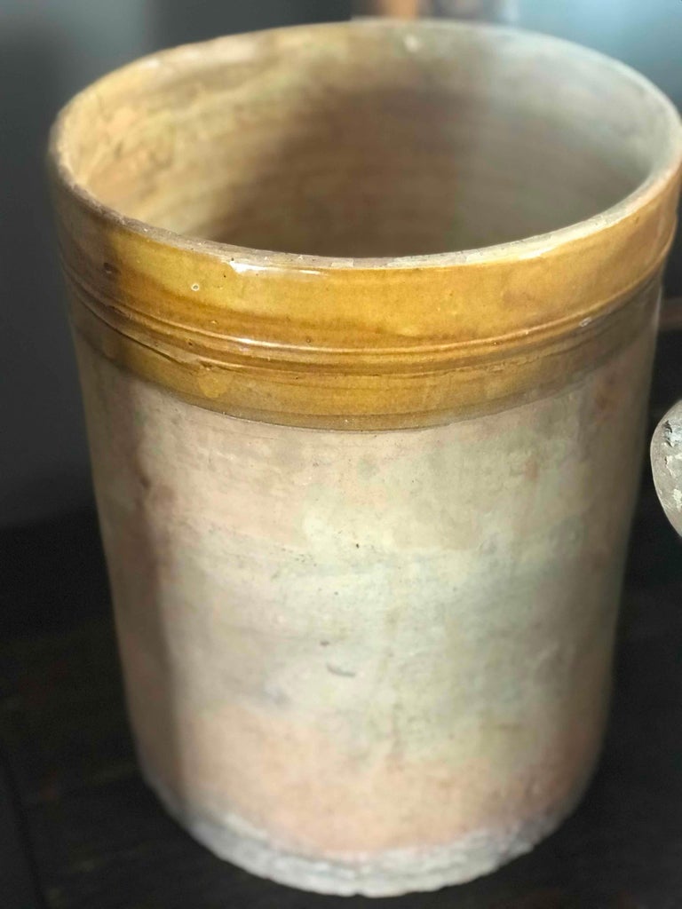 Early 20th Century Yellow Banded Clay Pot For Sale at 1stDibs