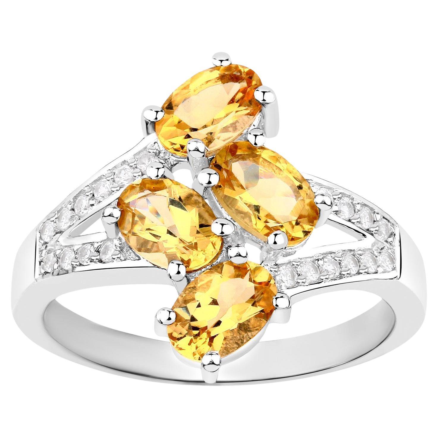 Yellow Beryl Bypass Ring White Zircon Setting 1.75 Carats For Sale at ...