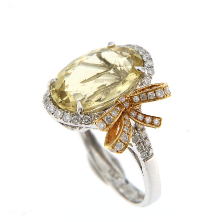 6.67Ct Yellow Beryl Diamond Ring in 18 Karat White and Yellow Gold For ...