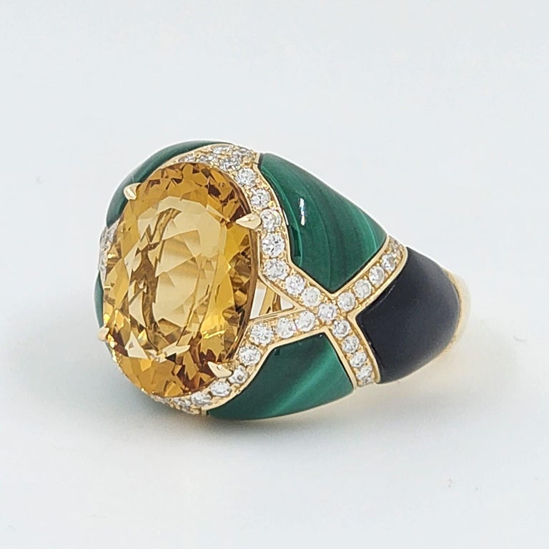 Yellow Beryl Onyx Diamond Cocktail Ring in 14 Karat Yellow Gold For ...