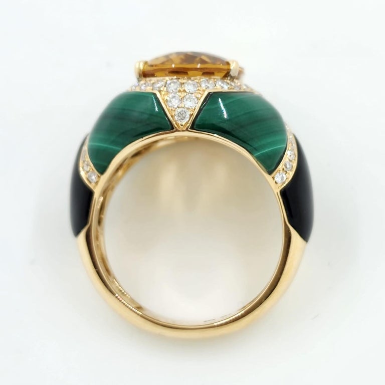 Yellow Beryl Onyx Diamond Cocktail Ring in 14 Karat Yellow Gold For ...