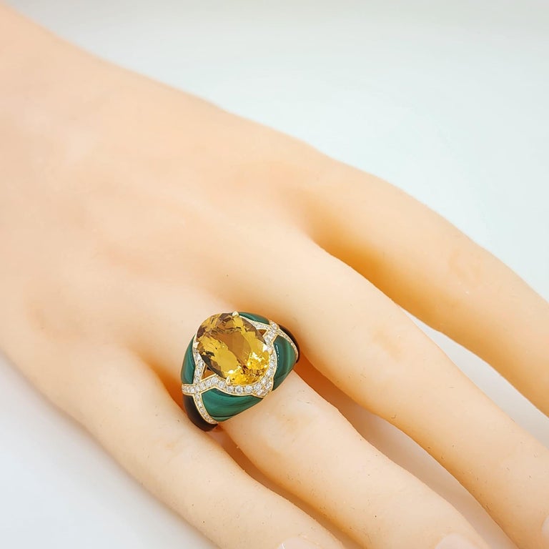 Yellow Beryl Onyx Diamond Cocktail Ring in 14 Karat Yellow Gold For ...